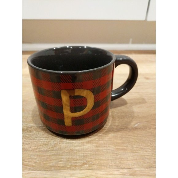 Threshold | Dining | Mug Thresholds Initial P Coffee Plaid Mug Brown ...
